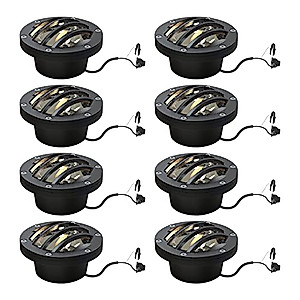 GOODSMANN Low Voltage Landscape Lights LED Well Lights Kits 8PK 4W 12V In Ground Lights 2800K with Cable Connector Outdoor Lights Aluminum Housing Black Finish for Paver, Deck, Step, Garden Lights