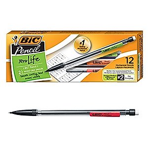 BIC Xtra-Life Mechanical Pencil, Clear Barrel, Medium Point (0.7mm), 12-Count , Black