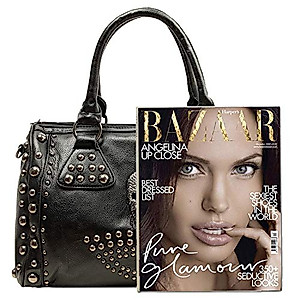 MG Collection HOWEA Black Vegan Leather Purse, Top Handle Halloween Purse with Metal Skull and Stud Ornament and Removable Shoulder Straps, Doctor Style Gothic Handbag