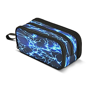 Caikeny Pencil Case Lightning Bolt Pen Bag Light Blue Large Capacity Pencil Box Pen Pouch with Zipper Cosmetic Organizer for Kids Teens Adults
