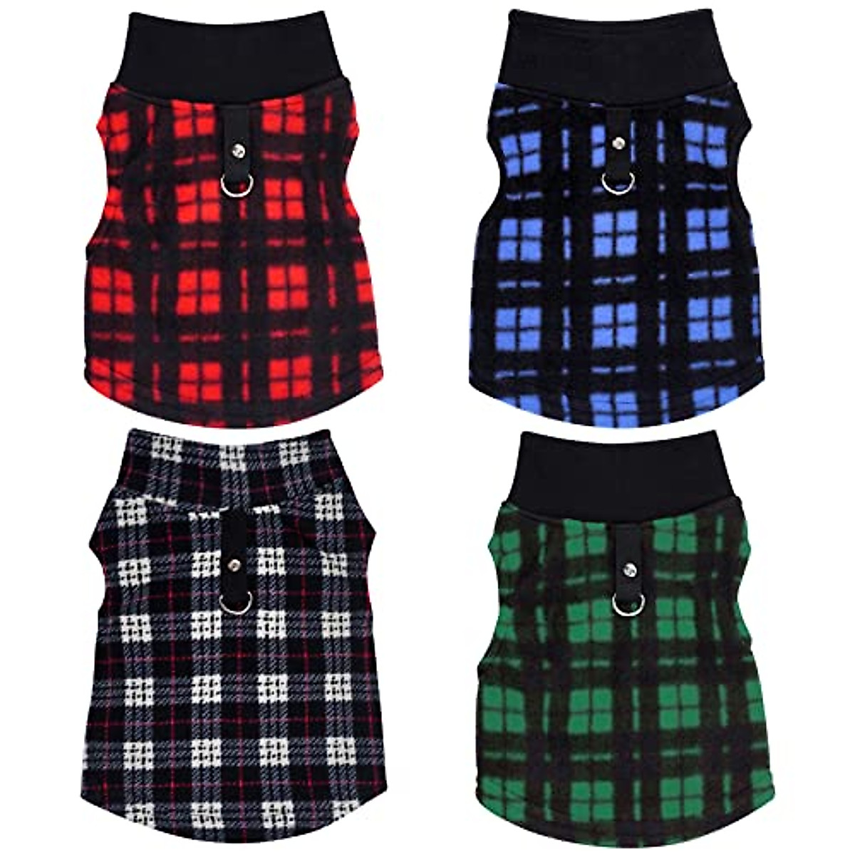 Rbenxia 4 Pieces Buffalo Plaid Dog Sweaters with Leash Ring Soft Fleece Vest Dog Pullover Warm Jacket Pet Dog Clothes Winter Dog Outfits for Small Puppy Cat Pets (Medium)