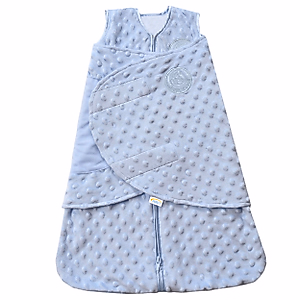 HALO Sleepsack Swaddle, 3-Way Adjustable Wearable Blanket, TOG 3.0, Velboa, Blue Plush Dots, Small, 3-6 Months