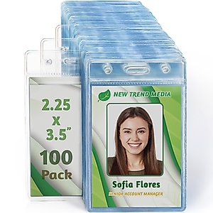 EcoEarth Vertical No Zipper ID Name Badge Holder with Soft Edge (Clear, 2.25x3.5 Inch, Bulk 100 Pack), Quick Loading Plastic Card Pouch, Nametag Sleeves