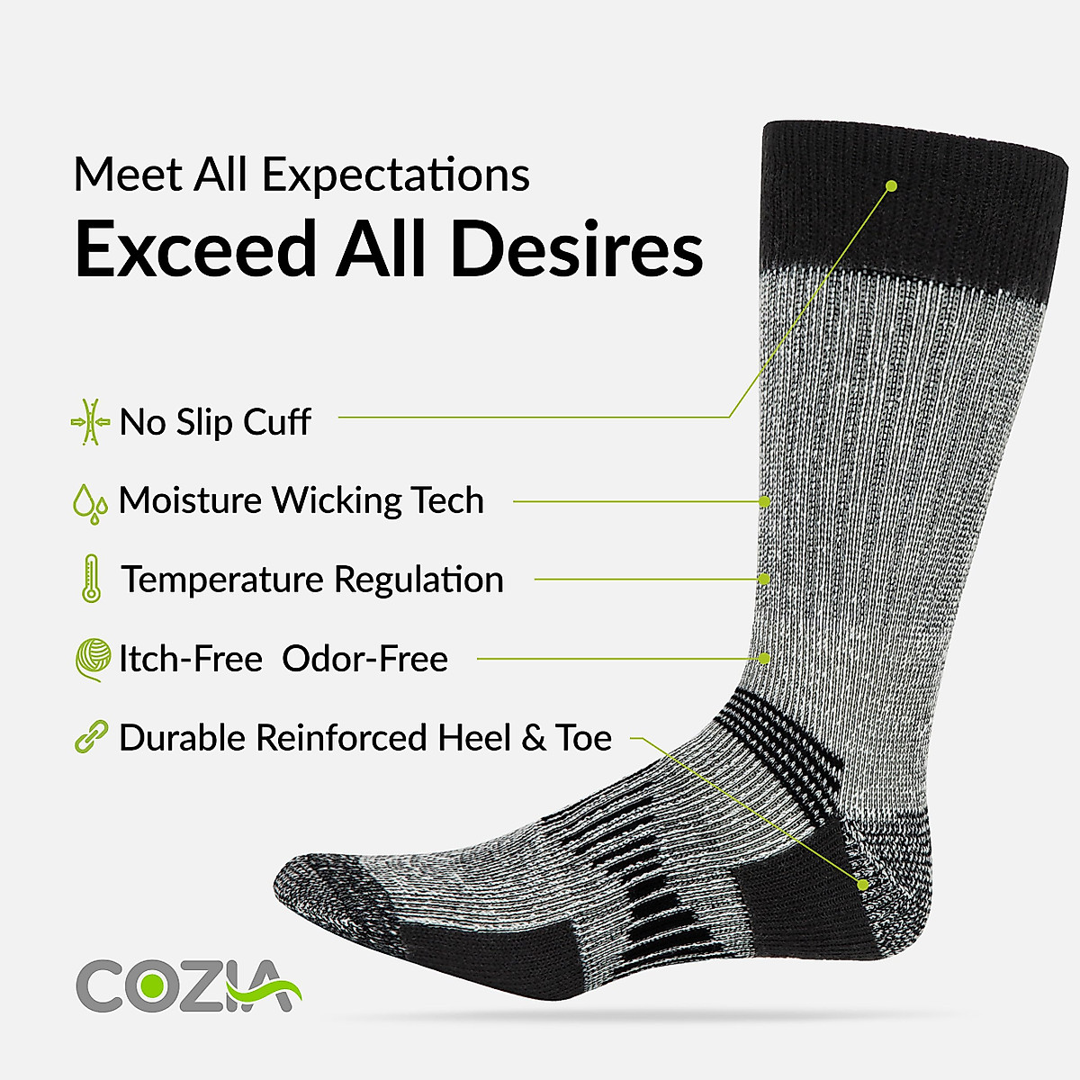 COZIA Merino Wool Socks for Men and Women Warm thermal Boot Hiking Socks 3 Pairs SM