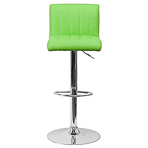 Contemporary Bar Stool Vertical Line Design Hydraulic Adjustable Height 360-Degree Swivel Seat Sturdy Steel Frame Chrome Base Dining Chair Bar Pub Stool Home Office Furniture - Set of 2 Green #1983