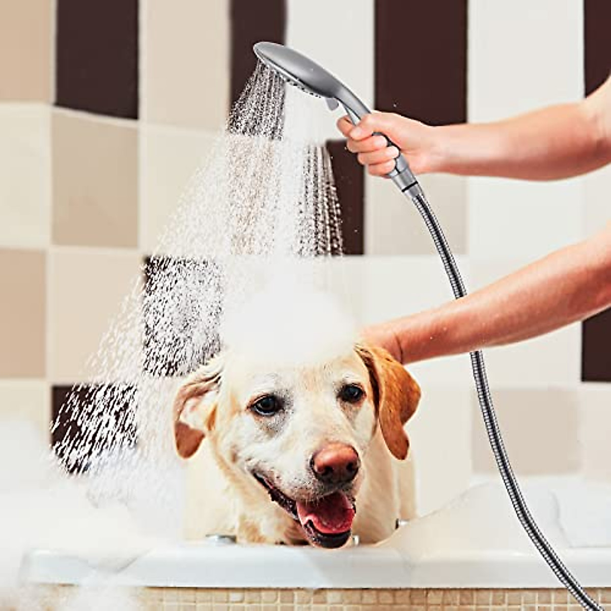 High Pressure 5 Setting Handhled Shower Head with Hose and Adjustable Bracket, Brushed Nickel