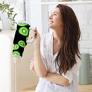 RPLIFE Sliced Kiwis Vibrant Green Tumbler with Handle and Straw, Stainless Steel Bottle, Cup with Lid and Straw