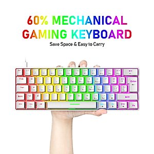 SELORSS Mini 60% Wired Mechanical Gaming Keyboard,22 RGB Chroma Backlit, Compact 62 Full Anti-ghosting Keys, USB C Cable,Replaceable Keycaps,Tactile Switch for Gamer/Typist/Xbox/PC/Win/Mac(White)