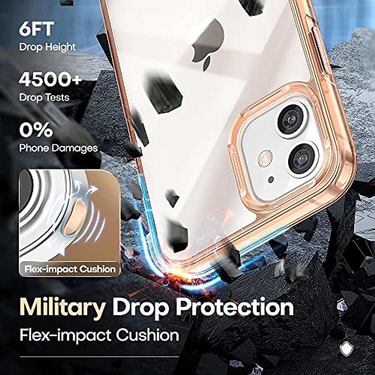 TAURI [5 in 1 for iPhone 12 Case, Non-Yellowing, with 2 Tempered Glass Screen Protectors + 2 Camera Lens Protectors, Shockproof Slim Phone Case iPhone 12, Drop Protection Rose Gold