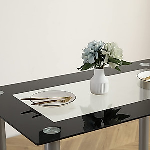 Imseigo Modern Dining Table Set for 4, 5-Piece Kitchen Table Set with 1 Tempered Glass & 4 PVC Chairs for Small Space, Space Saving Rectangular Table & Chair Set for Kitchen, Dining Room, Black Grey