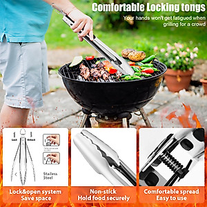 RINPIR 31pcs Stainless Steel BBQ Grill Accessories Set for Men Dad, Heavy Duty Grilling Tools for Outdoor Camping, BBQ Utensils Kit with Mats, Grill Brush in Carrying Bag Brown
