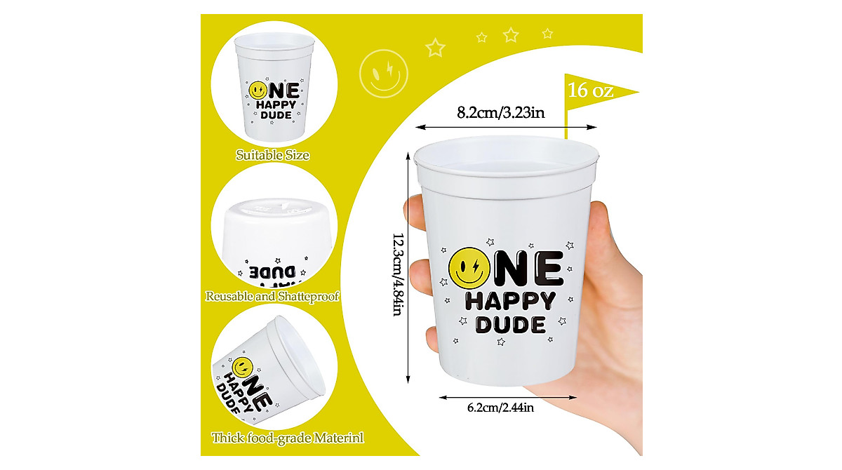 24 Pcs One Happy Dude 16 oz Reusable Cups for Kids