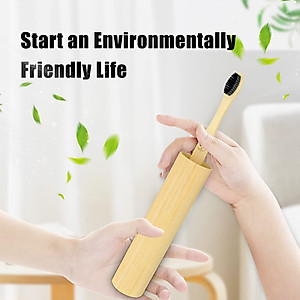 Y-Kelin Travel Toothbrush & Dental Floss Kit - 4 Pcs Bamboo Charcoal Soft Bristles Toothbrush Toothbrush with Toothbrush Case Holder & Natural Charcoal Dental Floss for Sensitive Adult Teeth