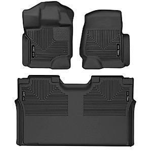 Husky Liners X-act Contour Floor Mats | Fits 2015 - 2024 Ford F-150 SuperCrew; 2022 - 2024 Ford F-150 Lightning SuperCrew w/0 Fold Flat Storage | Front & 2nd Row, 3-pc Black - 53498