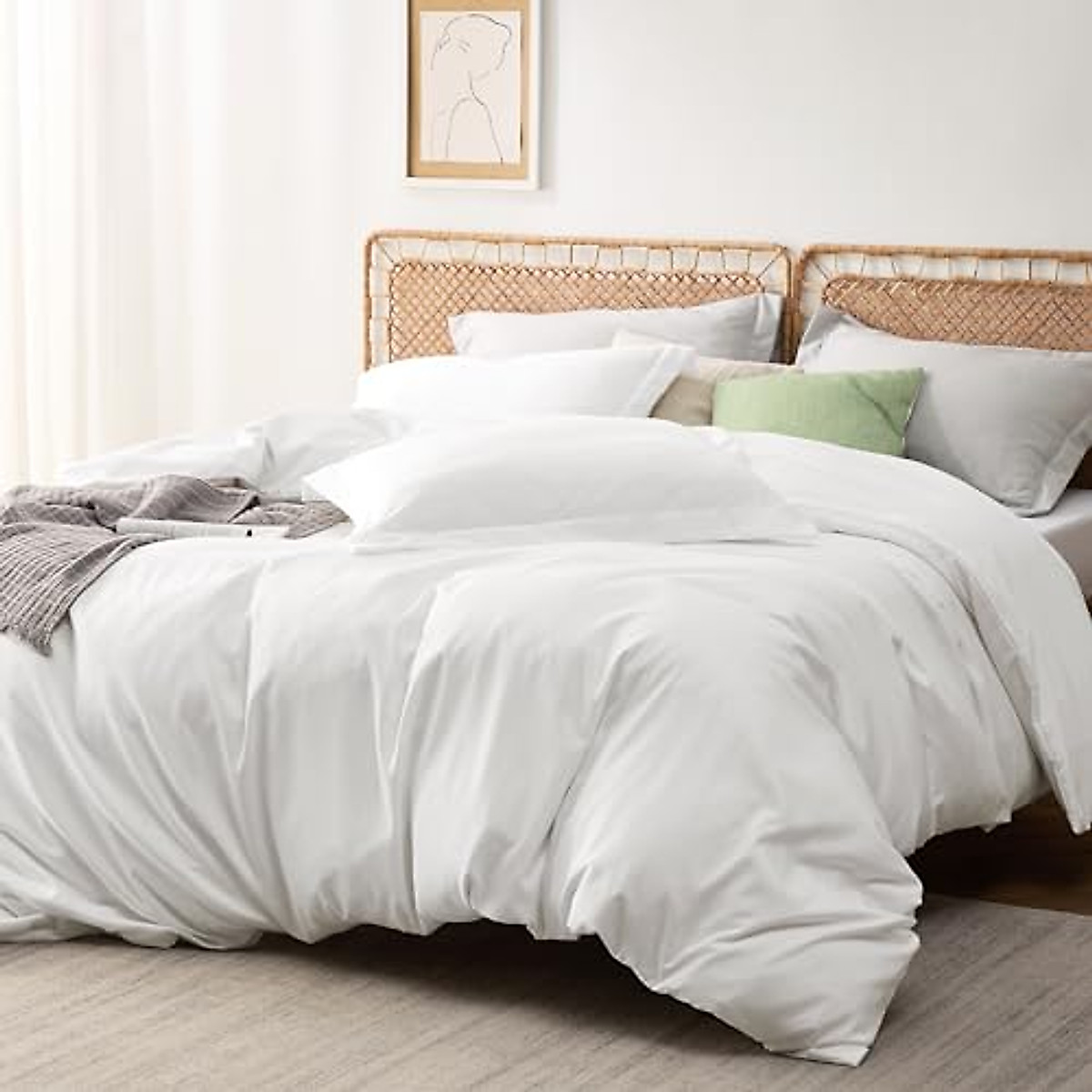 Bedsure White Duvet Cover King Size - Polyester & Rayon Derived from Bamboo Cooling Duvet Cover Set (104" x 90"), 3 Pieces with 2 Pillow Shams, Comforter Not Included