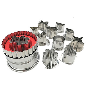 JOKUMO 11 Piece Round Linzer Cookie Cutter Set – High Grade 430 Stainless Steel - with Storage Tin