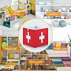 Switzerland Flag Vector Graphic Rectangle Swiss Storage Basket Bin Toys Storage Box Cloth Shelf Basket Nursery Kids Bedroom Home Decor 15.74x10.62x1.69 in