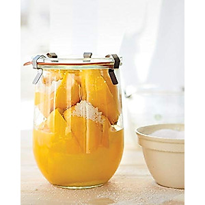 Weck Jars - 35.9 fl. oz Weck Tulip Jars 1 Liter - Sour Dough Starter Jars - Large Glass Jars for Sourdough - Suitable for Canning and Storage - (1 Jar, Glass Lid & Wooden Lid)