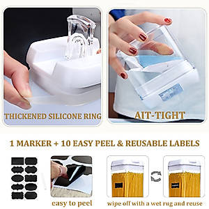 Hanobe Pasta Storage Containers for Pantry: Large Spaghetti Noodle Canister 4 Pcs White Kitchen Cabinet Organization with Easy Lock Lids Plastic BPA Free with Labels Marker