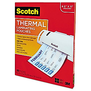 Scotch TP3854100 Letter Size Thermal Laminating Pouches, 3 mil, 11 1/2 x 9, 100 per Pack