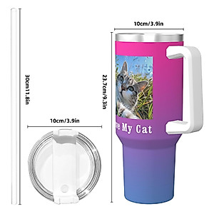 deaokluy Personalized 40 OZ Ice Bully Cup with Handle Straw, Custom Stainless Steel Tumbler with Lid Add Photo Logo Text, Design Travel Coffee Cup, Personalized Present for Friends Birthday Christmas