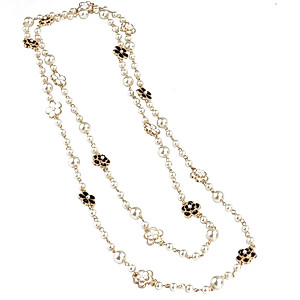 Womens Chic Statement Multilayer Imitation Pearl Long Necklace