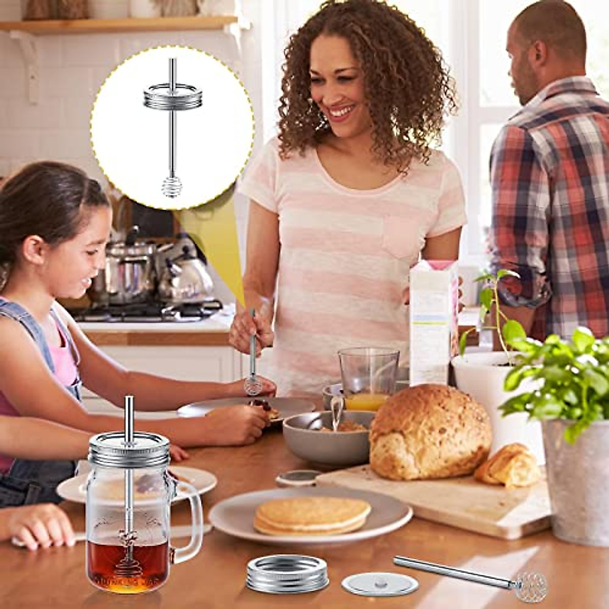 3 Pack Mason Canning Jar Honey Dipper Stainless Steel Honey Dipper Stick Canning Lid Metal Honey Dropper Honey Stirrers Lid Honeycomb Stick Wand Dipper for Regular Mouth Pot Containers Dispenser Syrup