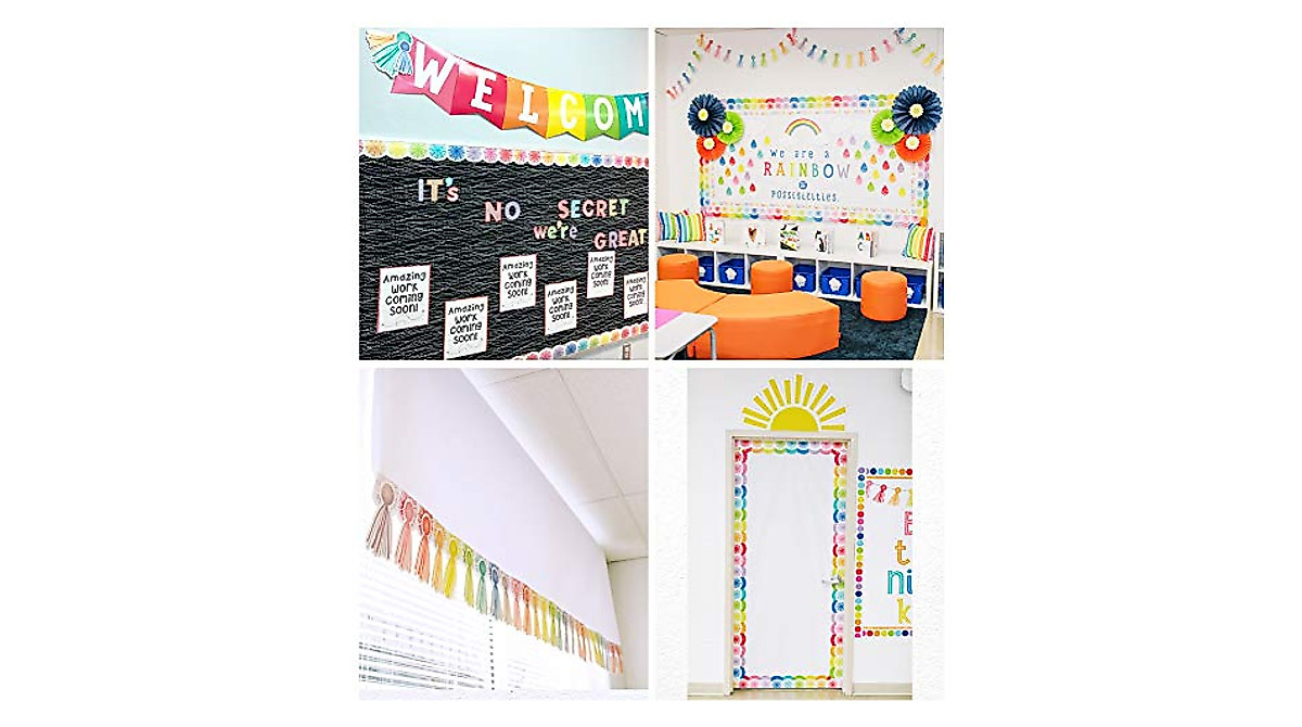 Schoolgirl Style Hello Sunshine Pom Rainbow Bulletin Board Borders, 39 ...