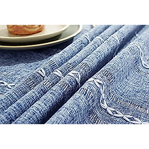 Chassic 60 x 84 inches Farmhouse Style Linen tablecloths, Wrinkle Resistant Washable Dining Room Table Cloths for Rectangle Tables - Hemstitch Blue