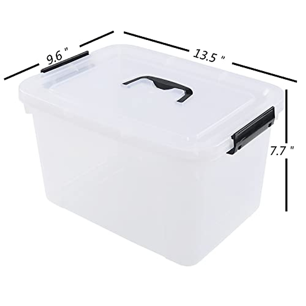 Yesdate 4 Pack 10.5 Quart Plactic Storage Latch Bin, Lidded Box with Black Handle, Clear
