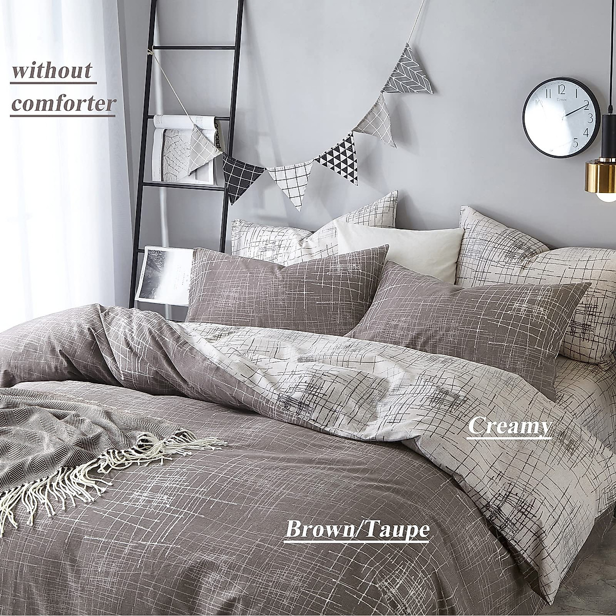 VM VOUGEMARKET King Duvet Cover Gray brown,Reversible Abstract Duvet Cover Set with Zipper,100% Cotton-Hotel Quality Modern Men/Women bedding Set-King,Artwork