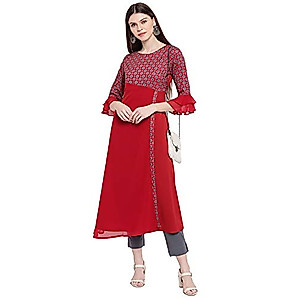 Janasya Indian Women's Maroon Poly Crepe Kurta(JNE3607-KR-XXL)