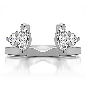 1 Carat Moissanite Round and Marquise Wedding Ring Wrap in Sterling Silver (Size 7)