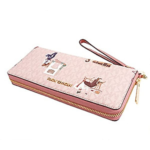 Michael Kors Jet Set Girls Large Zip Around Continental Wristlet Wallet MK Signature (Dark Powder Blush)