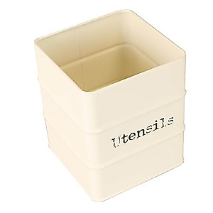 Home Basics Tin Kitchen Food Storage Organization Canister Collection (Utensil Holder, Ivory)