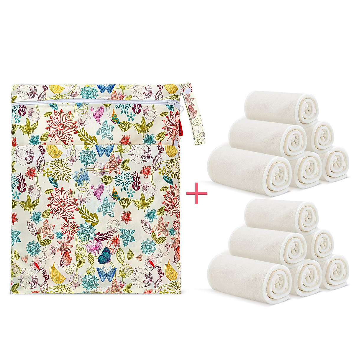 Damero 5-Layer Reusable Diapers Baby Inserts, 12PCS Cloth Diaper Inserts with an Extra Storage Bag