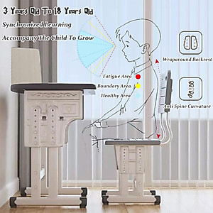 WGLAWL Kids' Study Desk Chair Sets, Blue, Adjustable Height, Ergonomic Design, with Large Storage Drawer and Bookshelf, Suitable for Ages 3-18