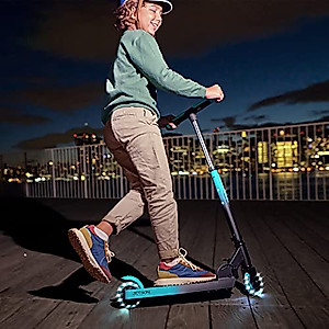 Jetson Scooters - Juno Kick Scooter (Blue) - Collapsible Portable Kids Push Scooter - Lightweight Folding Design with High Visibility RGB Light Up LEDs on Stem and Wheels