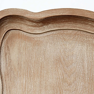 Farmhouse Accent Tables, Wood Side Table with Tray Top and Carved Concave Legs, Rustic Coffee Table for Living Room, Bedroom, Dining Room, French Country Furniture, White