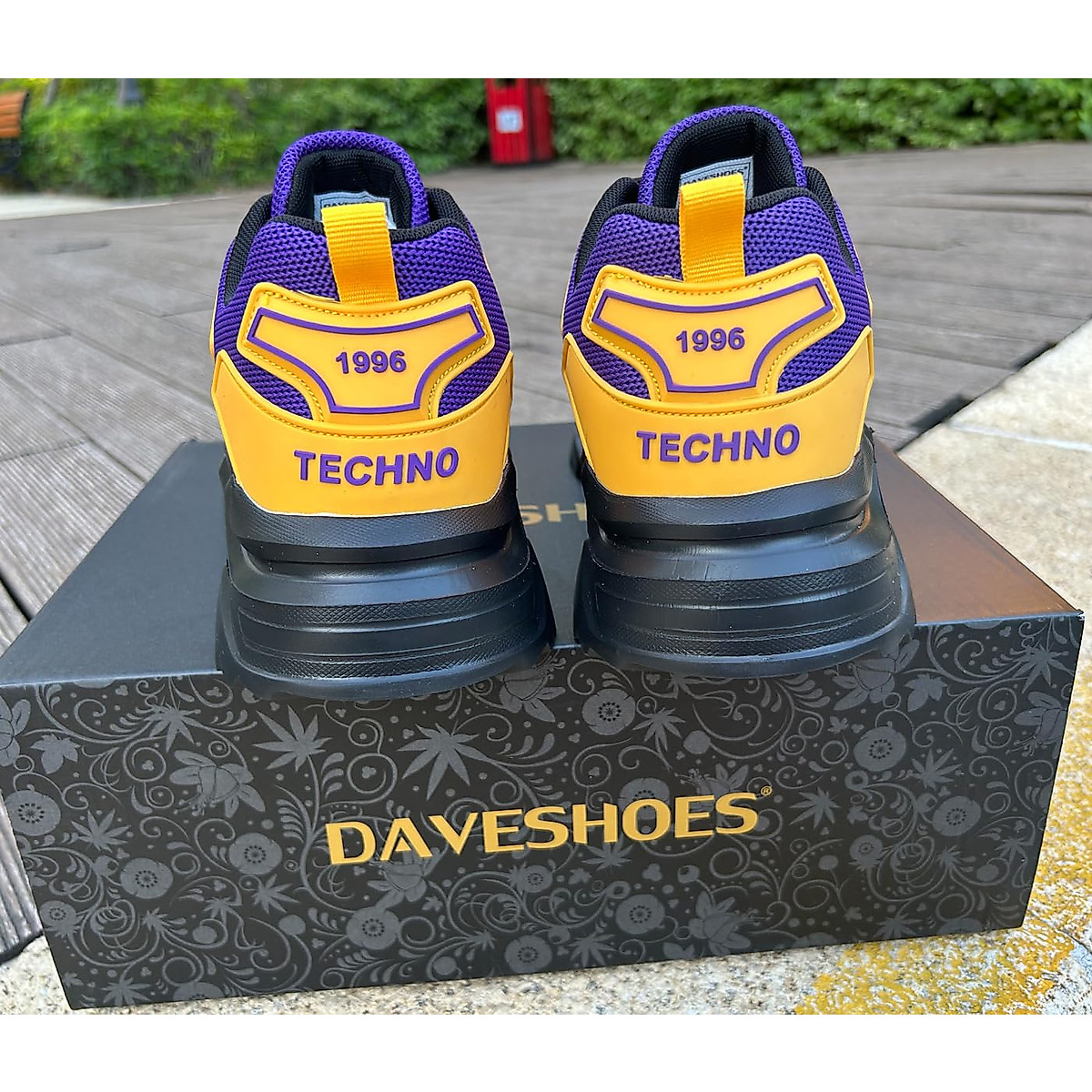 DAVESHOES Mens Wide Shoes for Walking Mamba 24 Luxury Sneakers with Latex Insoles Yellow and Black Platform Shoes Hiptop Running Sport Shoes Male