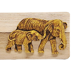 WitnyStore 7" Long Carved Wooden Bookmark Elephant Walking and Baby Lifting Trunk Handmade Unique Craft Accessory Collectibles Gift Souvenir