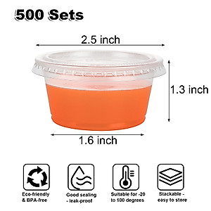 500 Sets - 2oz ] Jello Shot Cups Plastic Portion Cups with Lids, Small Condiment Containers Disposable Dipping Sauce Cups for Salad Dressing, Clear Souffle Cups for Souffle, Food Samples, Lunch, Par