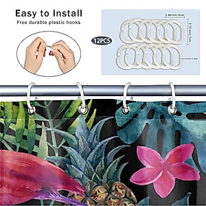 Aglebo Flamingo Pineapple Flower Palm Leaves Shower Curtain Fabric Shower Curtain Set with 12 Hooks Water-Proof 72 * 72 Inches for Bathroom Beach Caravan Hotel