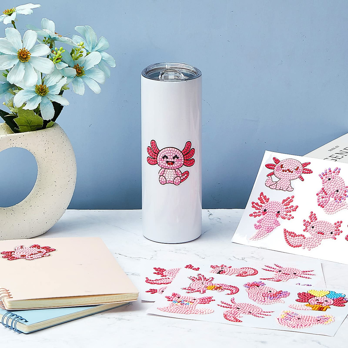 24 Pcs Axolotl 5d DIY Diamond Painting Sticker Creative Diamond Sticker Kids Diamond Painting Kits Resin Rhinestone Gem Art Kits for Kids Adult Activity New Year Party Gifts