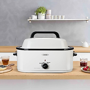 Roaster Oven, 24 QT Electric Roaster Oven with Viewing Lid, Sunvivi Turkey Roaster with Unique Defrost/Warm Function, Large Roaster with with Removable Pan & Rack, Stainless Steel, White
