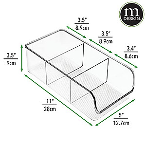 mDesign Plastic Food Storage Bin Organizer with 3 Compartments for Kitchen Cabinet, Pantry, Shelf, Drawer, Fridge, Freezer Organization - Holds Snack Bars - Ligne Collection - 2 Pack - Clear