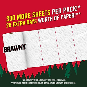 Brawny Tear-A-Square Paper Towels, 12 Family Rolls = 30 Regular Rolls, 2X More Durable*, 3 Sheet Sizes, Strong and absorbent extra-large roll