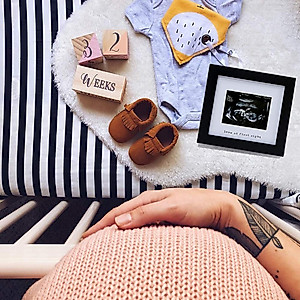 IHEIPYE Baby Sonogram Photo Frame - 1st Ultrasound Picture Frame - Idea Gift for Expecting Parents,Baby Shower, Gender Reveal Party,Baby Nursery Decor (Silver Text, Black)