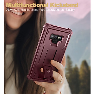 Dexnor Full Body Case for Samsung Galaxy Note 9/6.4 inches, [Built in Screen Protector and Kickstand] Heavy Duty Military Grade Protection Shockproof Protective Cover for Galaxy Note 9,Maroon Red