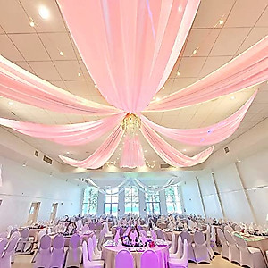 Pink Ceiling Drapes Fabric Chiffon Backdrop Drapes 6 Panels 5ftx10ft Ceiling Curtain for Ceremony Arch Party Stage Wedding Decoration